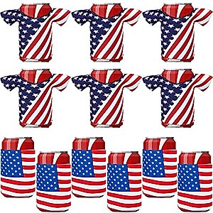 Frienda 12 Pieces America Beer Can Cooler Sleeves Can Cooler Sleeves for 4th of July USA Flag Patriotic Neoprene Coolers Insulated for Party Supplies Favors for 12oz Canned Beverages Bottle Drink