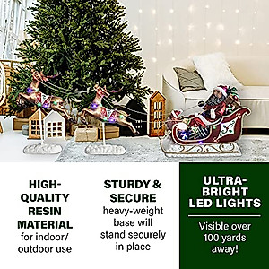 Fraser Hill Farm Flying Reindeer and African American Santa in Sleigh Figurine | Christmas Statue Includes Built-in LED Lights | Great Holiday Decoration | FFRS000-SC1-RDAA, Red