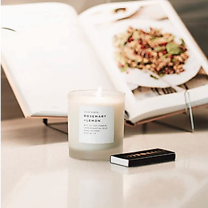 Slow North Rosemary + Lemon Candle (8 oz) Scented with Essential Oils Soy Wax Candle, 100% Pure, Reusable Frosted Glass Tumbler with Cork Lid, Cotton Wick, Hand-poured in USA