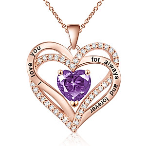Beauyist Love Heart Birthstone Necklaces for Women, Engraved Pendant Necklace Jewelry Gifts
