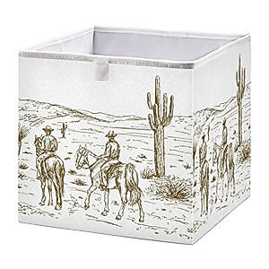 xigua Western Desert Cowboys Cube Storage Bin Large Collapsible Storage Box Canvas Storage Basket for Home,Office,Books,Nursery,Kid's Toys,Closet