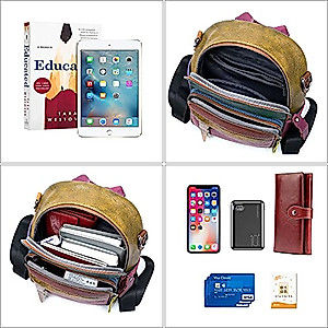 Bags and Purses Everyday Use, Genuine Leather Mini Shoulder Backpack for Women & Girls Patchwork Handbag Small