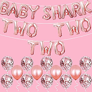 Tihuprly Rose Gold Baby Shark 2nd Birthday Decorations for Girls | Baby Shark TWO TWO TWO Balloons | Cute Latex Balloons | Second Birthday Decorations for Baby Girls