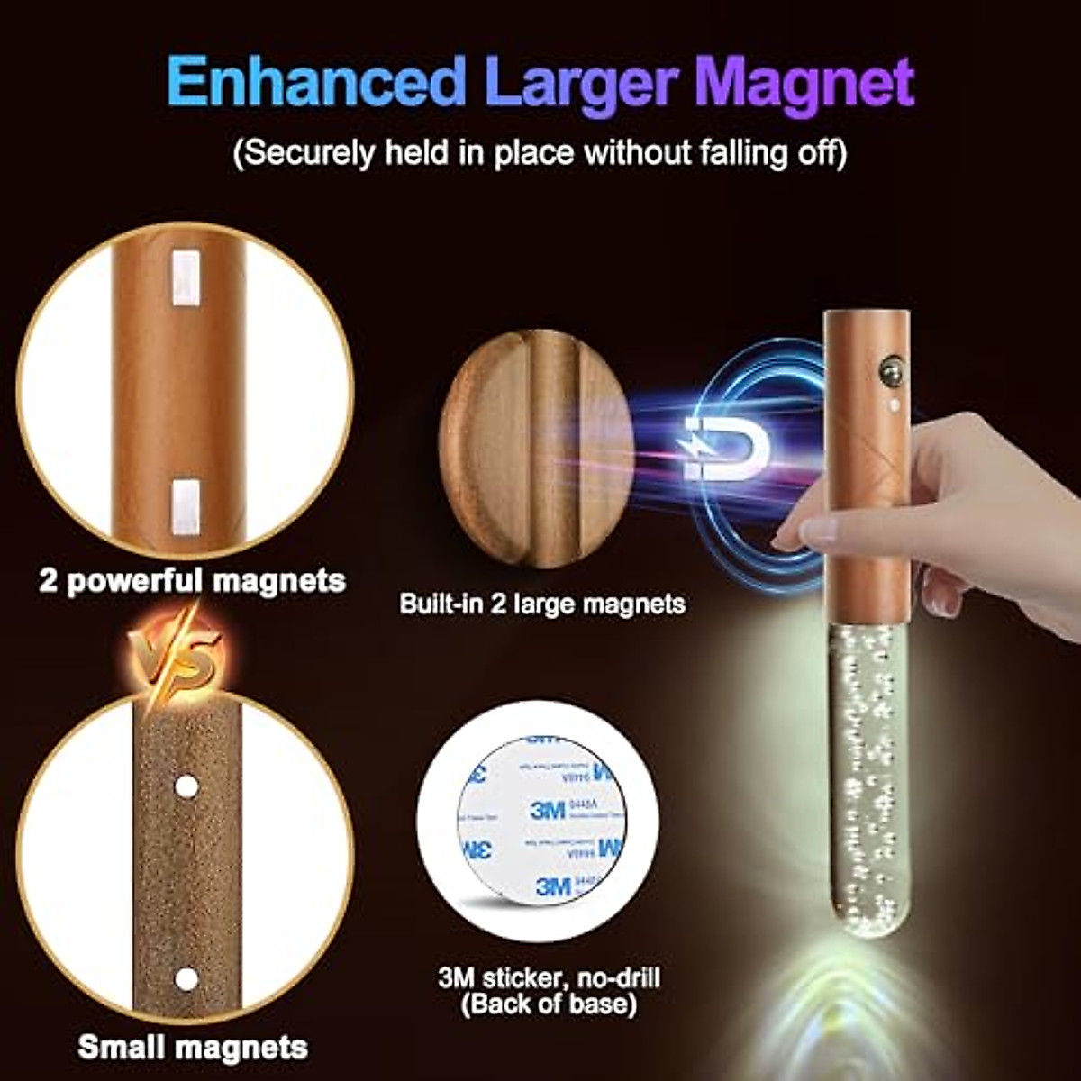 EGARNGY Motion Sensor Night Lights Indoor with Powerful Magnetic, 3 Colors/Acrylic Bubble Crystal Wall Sconce, Rechargeable Battery LED Wall Lights for Hallway/Stairway/Bedroom/Bathroom (1Pcs)