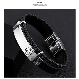 Personalized AA NA Sobriety Gifts for Women Men,Stainless Steel Leather Narcotics Alcoholics Anonymous Addiction Bracelets Bangle,Inspired One Day At A Time Sober Recovery Jewelry for Her Him