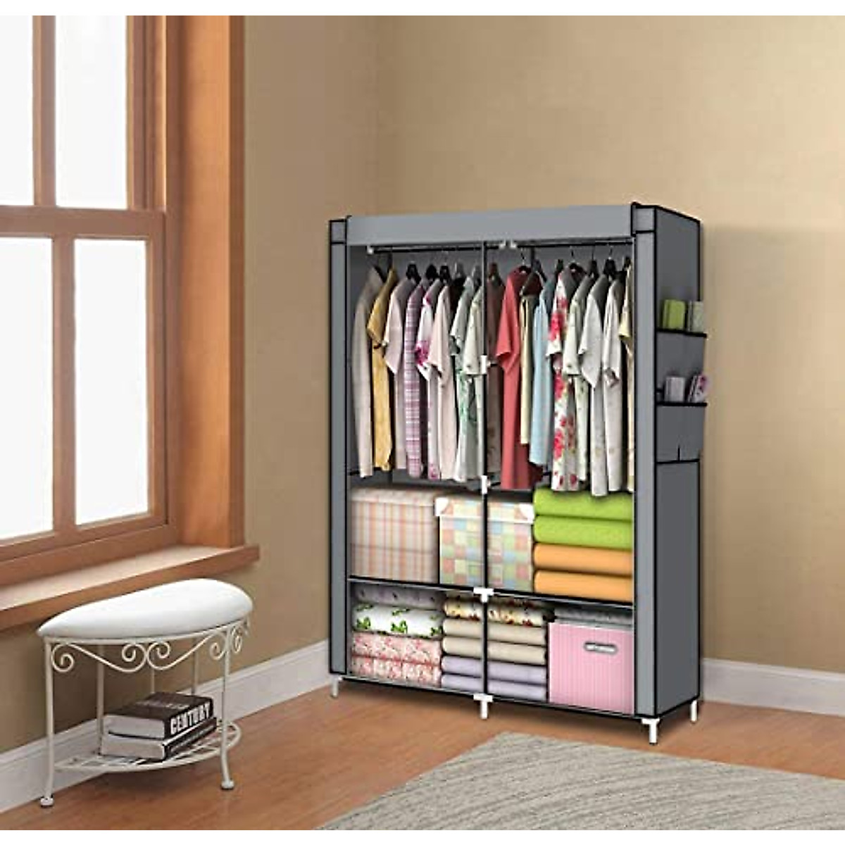 YOUUD Wardrobe Storage Closet Clothes Portable Wardrobe Storage Closet Portable Closet Organizer Portable Closets Wardrobe Closet Organizer Shelf Wardrobe Clothes Organizer Standing Closet Grey