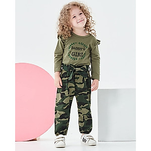 Mikrdoo 2T Girl Clothes Toddler Girl Outfit Cotton Letter Print Shirt Camo Pants 2pcs Toddler Baby Camouflage Outfits Set 2t-3t Girls Clothes