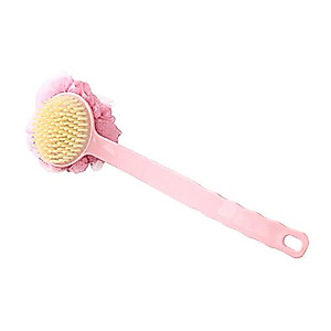 INGVY Dry Brushing Body Brush Long Handle Rubbing Back Bath Brush Flower Ball for Adult Soft Hair Dual Purpose Bath Body Brush (Color : Pink)