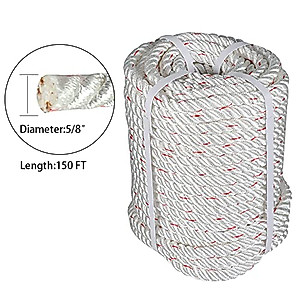 TINVHY 5/8Inch x 150FT Arborist Bull Rope, Double Braid Polyester Rope, Tree Rigging Line Utility Rope for Halyard, Sailboat Weathered Line, Tree Work, Camping, Swings, Tying Goods
