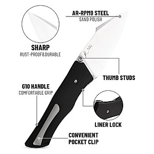 ARTISANCUTLERY Folding Knife Ahab Series (J1851) AR-RPM9 Balde and G10 Handle EDC Pocket Knife with Clip Black