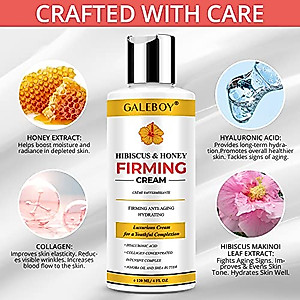 Hibiscus and Honey Firming Cream, Neck Firming Cream, Double Chin Reducer, Skin Firming and Tightening Lotion Cream, Neck Cream for Sagging Skin, Body Tight Cellulite Cream, Firming Lotion for Body Loose Skin-Anti Aging, Lifting, Anti Wrinkles-With Collag