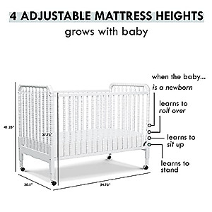 DaVinci Jenny Lind 3-in-1 Convertible Crib in White, Removable Wheels, Greenguard Gold (Mattress Not Included)