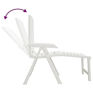 loibinfen Outdoor Foldable Sun Lounger, PP Outdoor Chaise Lounge Chair, Foldable Beach Sunbathing Lounger, Lounge Chair Recliner for Patio, Poolside, Garden, White Plastic,-23