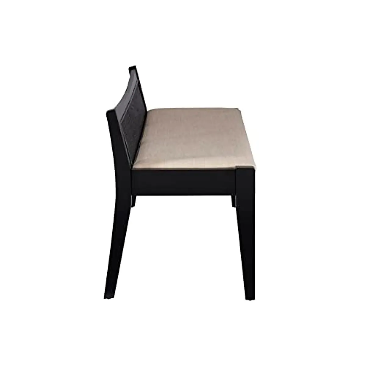 Powell Kasi Black Low Back Cane Bench with Beige Upholstered Seat