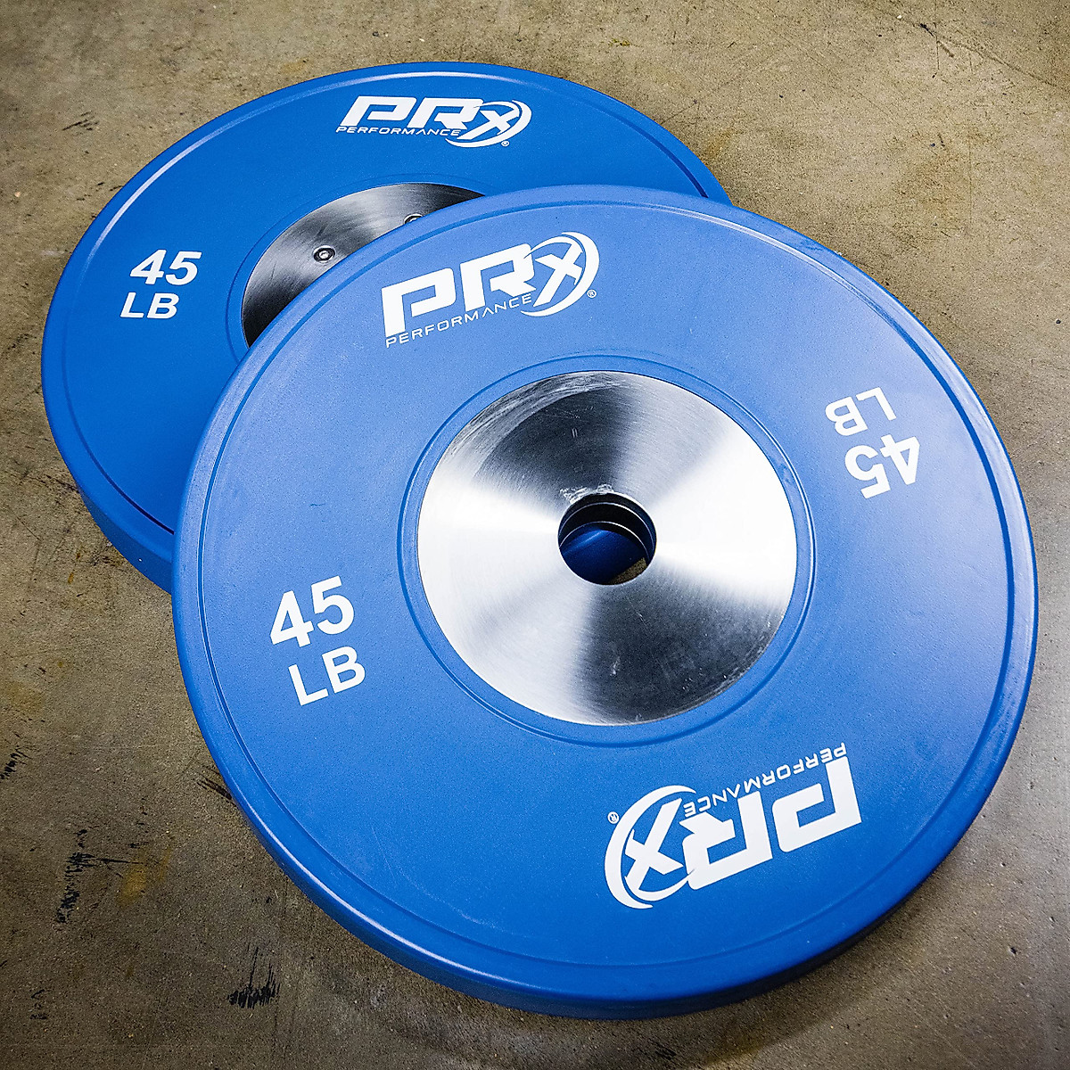 PRx Performance Color Elite Bumper Plate Pairs, Steel Center Insert with 2" Sleeve Hole, Minimal Bounce (45lb Pair)
