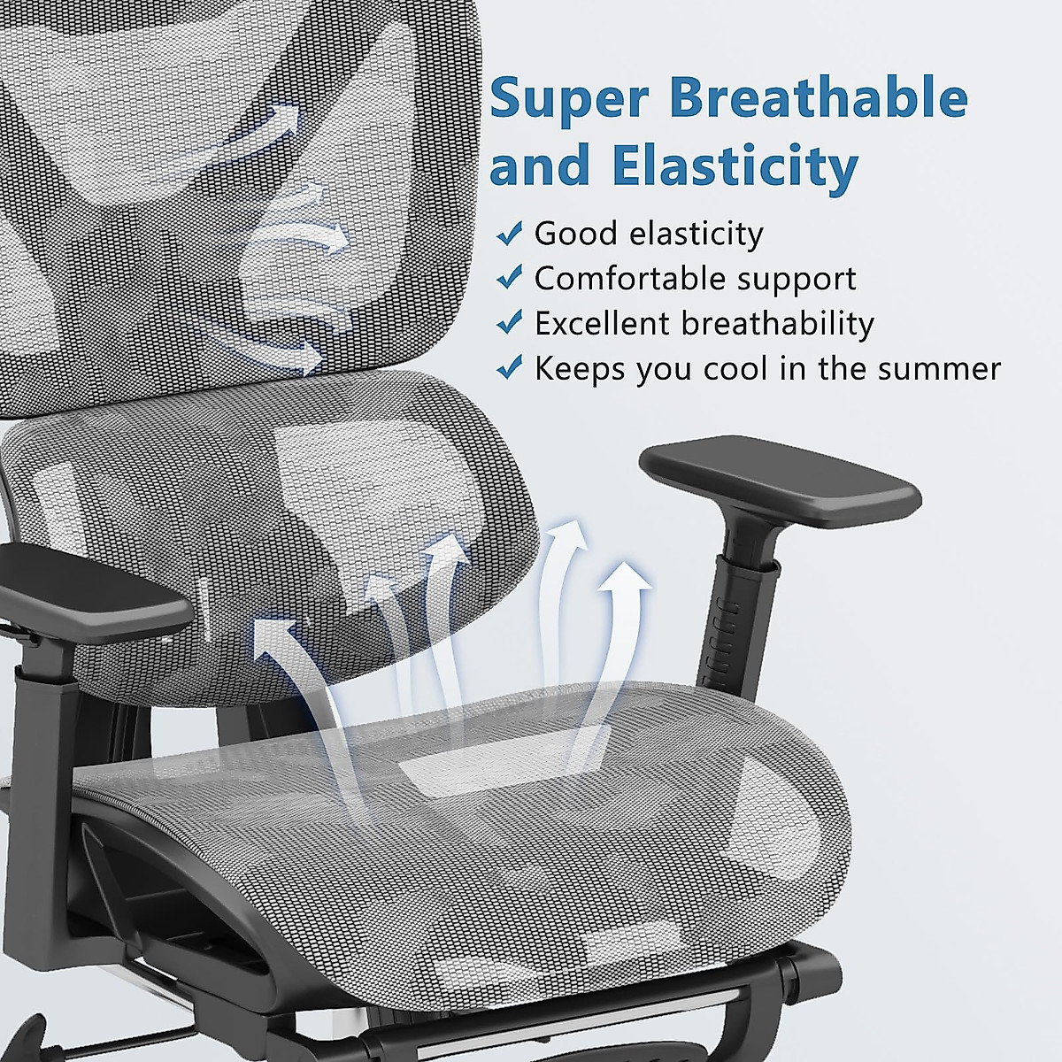 POWERSTONE Ergonomic Mesh Office Chair with Adjustable Lumbar Support, High Back Office Chair with Adjustable 3D Armrests, Big and Tall Mesh Chair with 2D Headrest, BIFMA Certified Gas Bar, Footrest