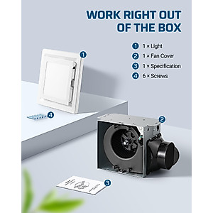 DEWENWILS Bathroom Exhaust Fan with Light, 14W Ceiling Mount Ventilation Fans, 80 CFM 1.5 Sones Bathroom Vent Fan with Light for Home, 800lm LED Light 3000K/4000K/5000K 3CCT Adjustable, White