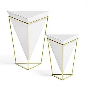 Umbra - 1004372-524 Trigg Desktop Planter Vase & Geometric Container-for Succulent, Air, Mini Cactus, Faux Plants and More, Desk, White/Brass