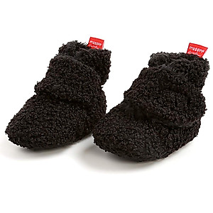 Timatego Newborn Baby Boys Girls Booties Stay On Socks Non Skid Soft Sole Infant Toddler Warm Winter House Slipper Crib Shoes 0-18 Months, 0-6 Months Infant, 17 Black
