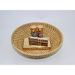 Balinesia Set of 2 Small Round Handmade Natural Rattan Baskets | Circle Countertop Handwoven Rattan for Storage and Display | Wicker Vanity Storage Tray Home Decor | Peanut Bowl