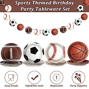 80Pcs Sports Themed Birthday Party Supplies All Star Party Plates 7" Baseball Football Soccer Basketball Dinnerware Paper Plates Superstar Disposable Plates for Boy Birthday Party baby shower Decor