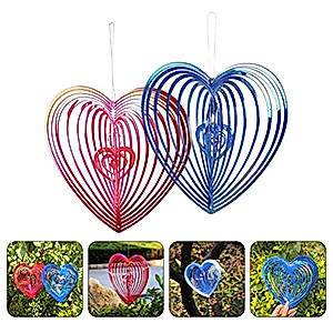 YARDWE 2pcs Heart Wind Spinner Bird Blinder Pinwheels Bird Deterrent Hanging Spinners to Keep Birds Away for Yard Garden