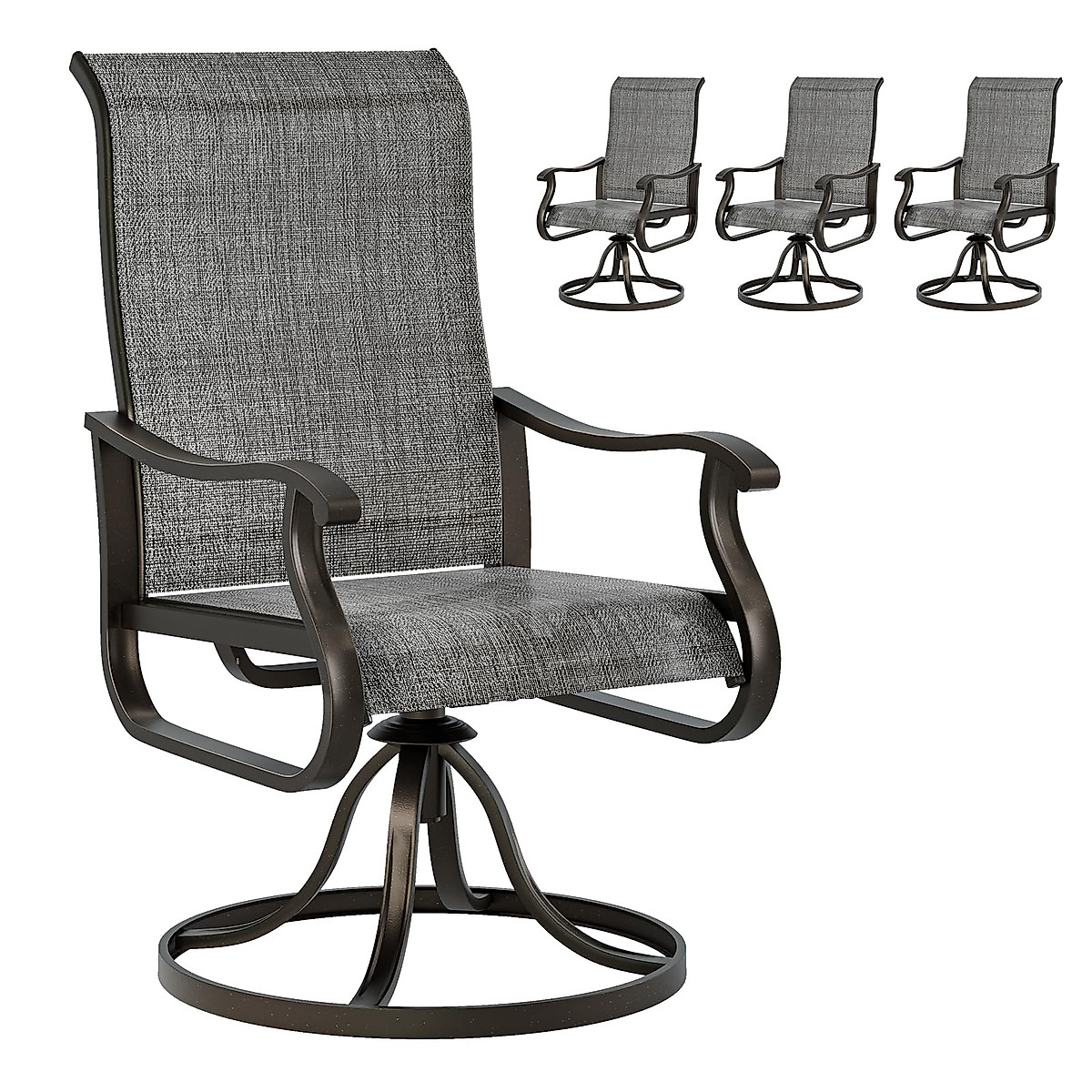 UDPATIO Patio Swivel Dining Chairs Set of 4, Outdoor Swivel Chairs High Back with All Weather Textilene Metal Rocking Frame for Lawn Garden Backyard, Dark Gray