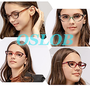 OSLOB 4 PACK Cat Eye Reading Glasses for Women Blue Light Blocking Readers with Spring Hinge Anti Glare UV（Mix,1.5）