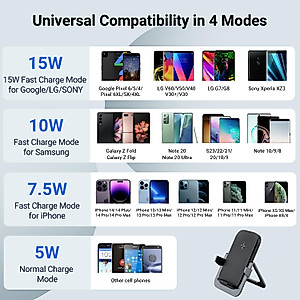 KPON Wireless Charging Stand,15W Fast Wireless Phone Charger for Thick Cases,Compatible with iPhone 15 14 13 12 11Pro Max/XR/XS Max/XS/X/8/8Plus Galaxy S22/S21/S9/S8(with QC Adapter)