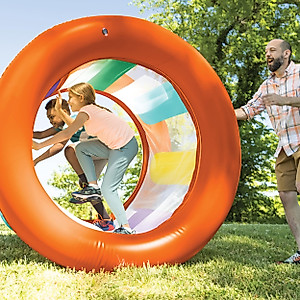 HearthSong Roll with It! 2.0 Giant Inflatable Rainbow Land Roller with Mesh Interior for Active Outdoor Play, 67" Outer Diam. x 45" Inner Diam., Holds up to 300 lbs.
