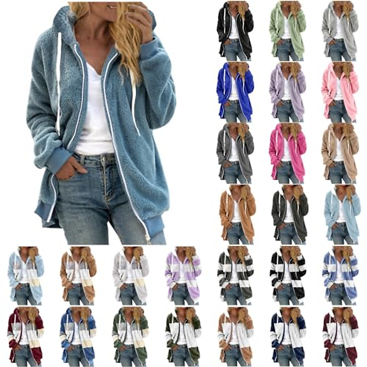Womens Winter Coats Shaggy Teddy Coat Fashion Zipper Jacket Casual Long Sleeve Jackets Plus Size Outwear with Hood Winter Coats for Women