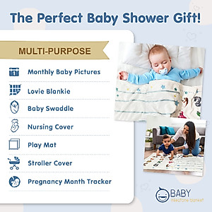 GCRQ Baby Monthly Milestone Blanket Boy - Super Soft, Extra Large Newborn Baby Month Blanket with Sun & Wreath & 3 Felt Balloon, Baby Grow Chart Blanket for Nursery Décor Baby Shower