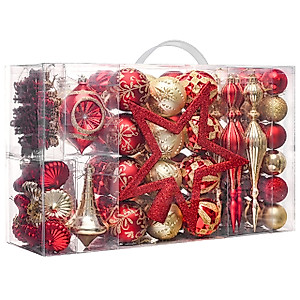 Valery Madelyn Ornaments for Christmas Trees, 100ct Red and Gold Shatterproof Christmas Tree Decorations, Luxury Hanging Ball Ornaments Bulk for Xmas Holiday Decor