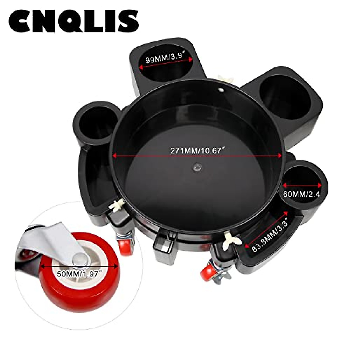 CNQLIS 5 Gallon Bucket Dolly with 5 Smooth-Rolling Swivel Casters,Two of Them Have Locking Brakes for Car Washing Detailing Smoother Maneuvering,Bearing 250lb, Black