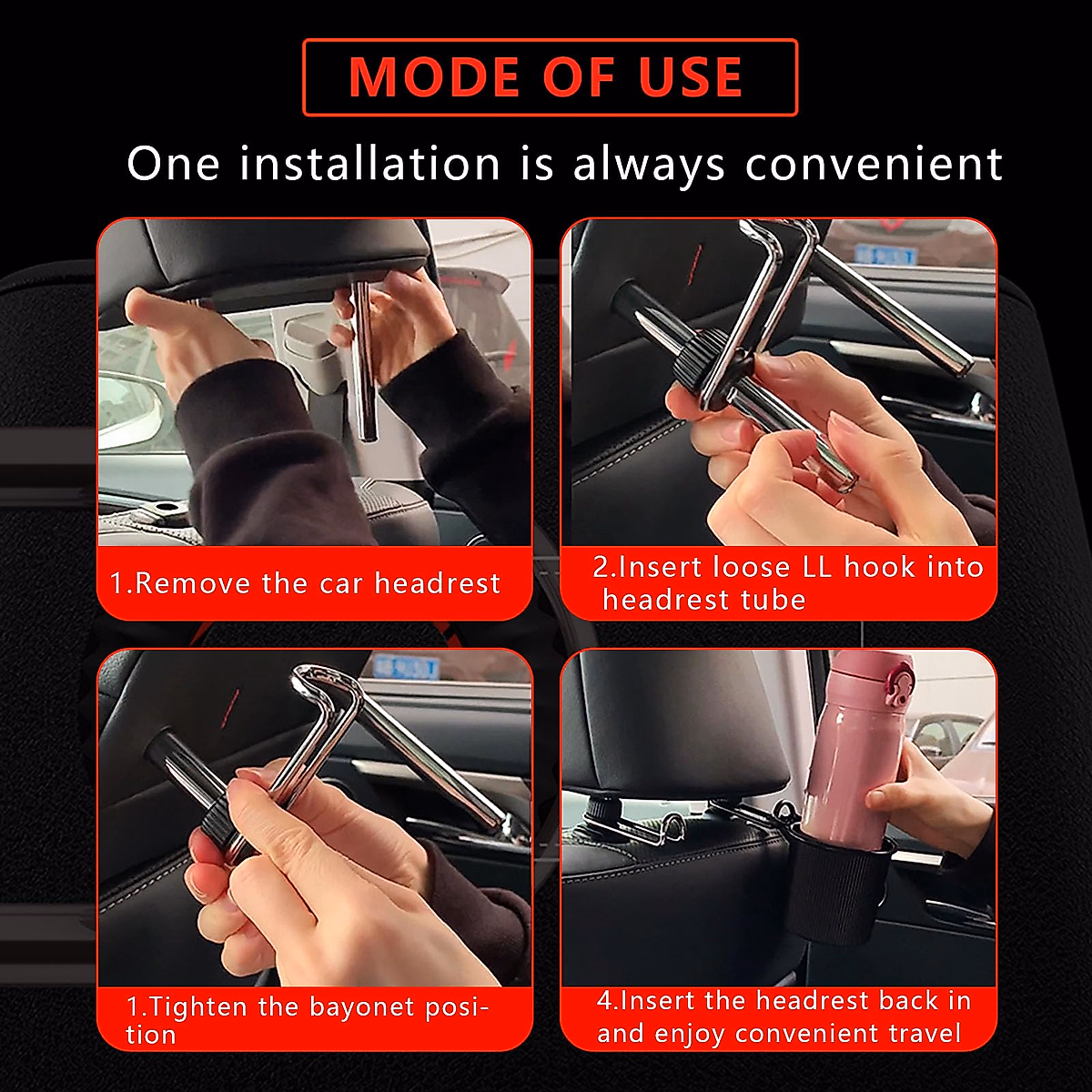 Fogfar 2 Pack Car Headrest Hanger Holder, Car Seat Multi-functional Hidden Hook, Car Universal Back Seat Storage Holder Hooks, Car Interior Storage, for Purse, Backpacks, Shopping Bags (Black)