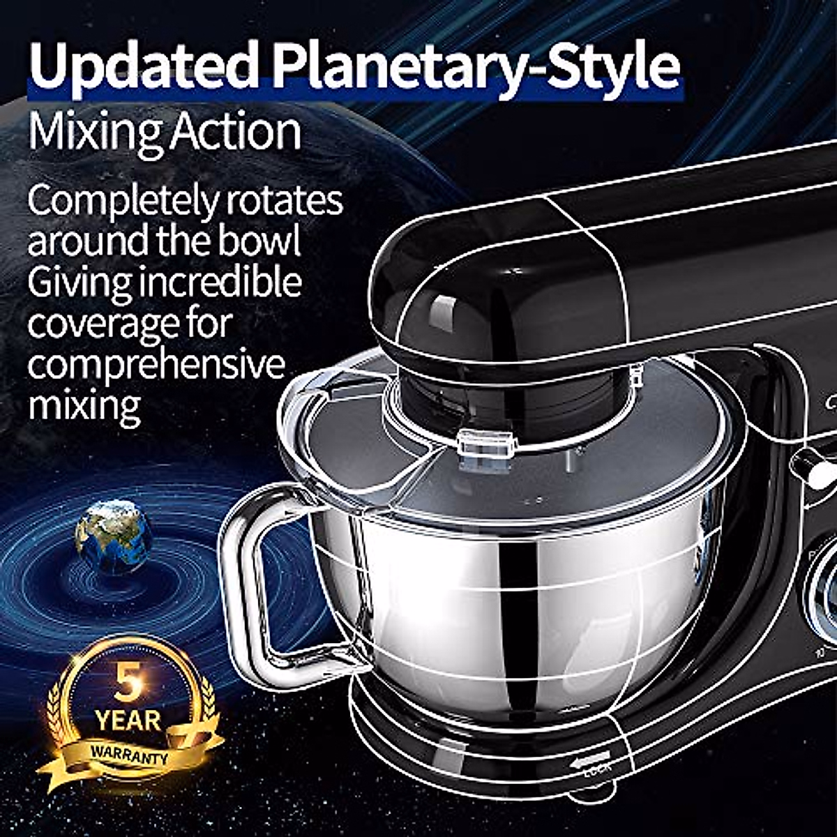 All-Metal COOKLEE Stand Mixer,6.5Qt Kitchen Electric Mixer with Dishwasher-Safe Dough Hooks, Flat Beaters, Whisk & Pouring Shield Attachments for Most Home Cooks, Bright Black