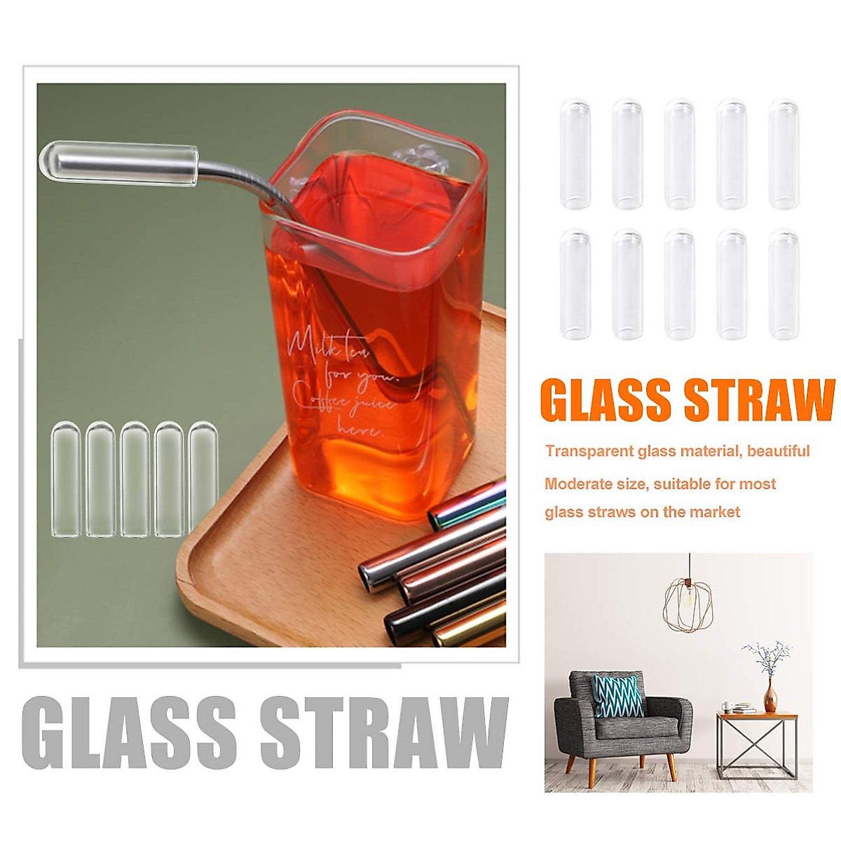 Hemoton Glass Straw Covers 10pcs Glass Straw Lid Protective Case Milk Transparent Straw Lids