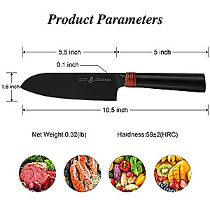 TUO Santoku Knife 5.5"- Razor Sharp Japanese Chefs Knife - HC Japanese AUS-8 Steel - Black Titanium Coated Blade - Ergonomic Pakkawood Handle with Sheath & Gift Box - Dark Knight Series