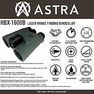 Astra Optix HBX1600B 10x42 1760 Yard Laser Rangefinder Binocular for Hunting, Shooting and Golf with Built-in Ballistics, Bright HD LCD, Fast 0.1s and Accurate +/1 yd. Ranging