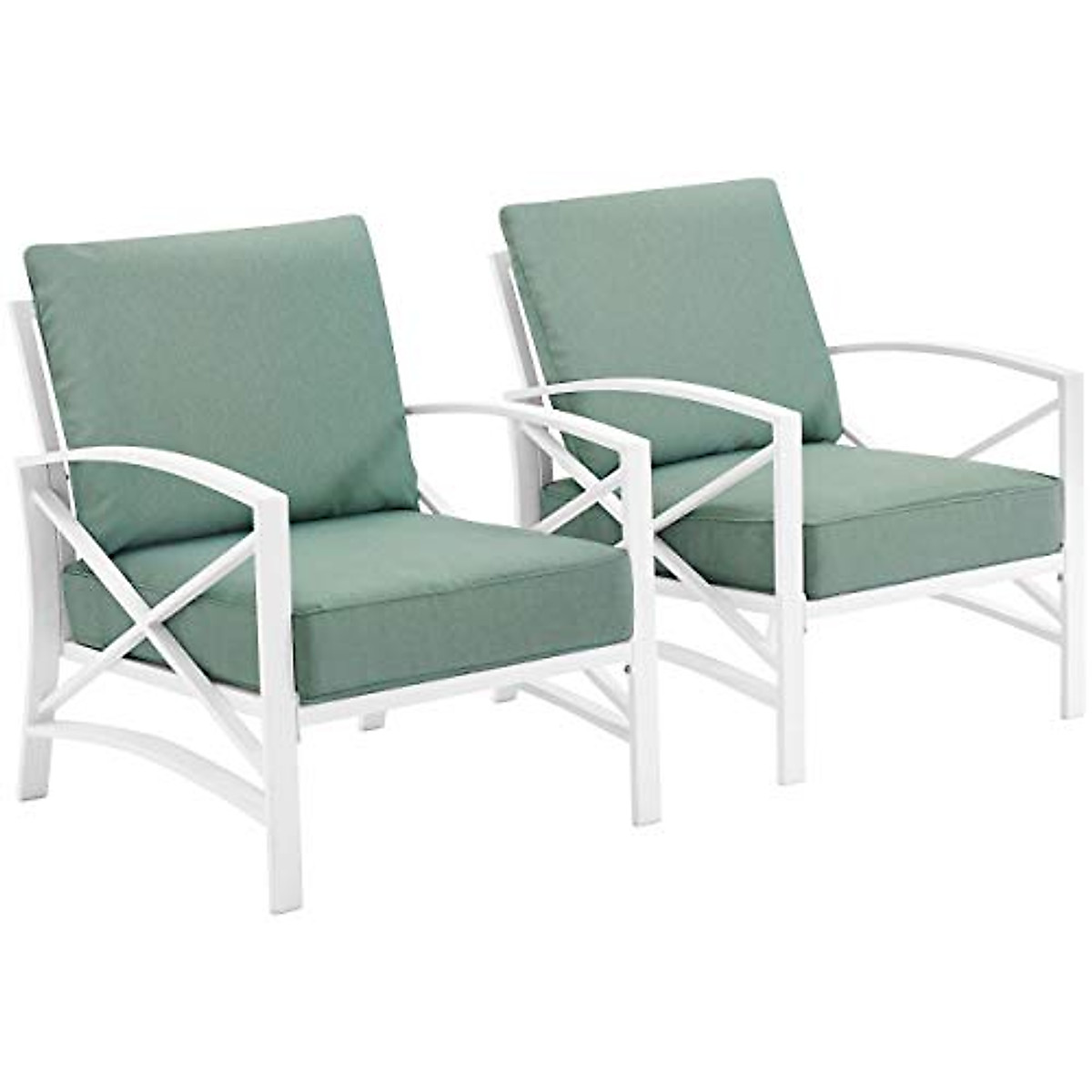 Crosley Furniture Kaplan 2-Piece Outdoor Chair Set, Patio Chairs for Conversation, Porch, Deck, Balcony, White with Mist Cushions