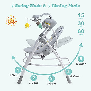 INFANS 2 in 1 Baby Swing and Bouncer for Infants, Portable Newborn Rocker with 5 Speed Sway Music Timing 3 Toys Remote Control, Easy Fold, Compact Electric Baby Swing for 0-6 Months Boy Girl