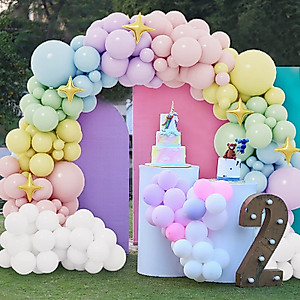 RUBFAC 182pcs Pastel Balloons Rainbow Balloon Garland Arch Kit with Star Foil Balloons for Wedding Birthday Party Supplies Easter Decorations