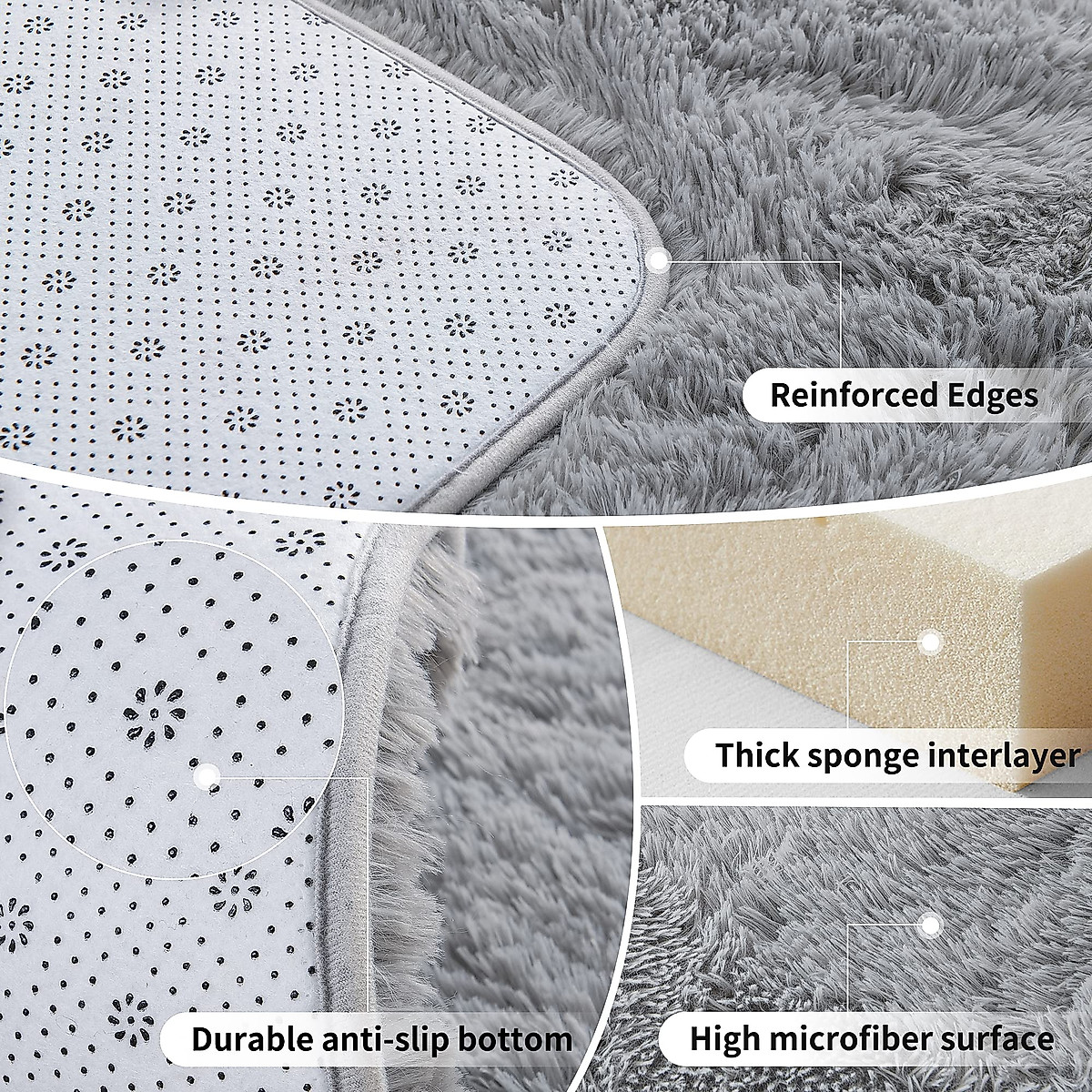 Quenlife Fluffy Rug for Living Room, Plush Shaggy 6x9 Rug for Bedroom, Soft Area Rugs Fuzzy Carpet with Anti-Slip Bottom for Kids Grils Room Nursery Home Decor, Grey