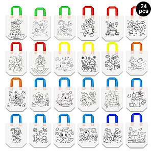 MOLDTAS 24 Styles Cute Cartoon Coloring Goodie Bags Reusable Coloring Carnival Art Party Favor Bags for Color Your Own Goodie Bags for Birthday Party DIY Crafts or Party Favors Supplies