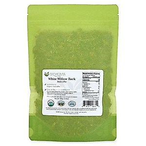 Biokoma Pure and Organic White Willow Bark Dried Cut 100g (3.55oz) In Resealable Moisture Proof Pouch, USDA Certified Organic - Herbal Tea, No Additives, No Preservatives, No GMO