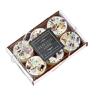 Peaceful Home Candle by New Moon Beginnings - Stress Relief Candle - Energy clearing - All Natural Essential Oil Soy Candle - Crystal Candles (Peaceful Home, 6 Pack Tealights)