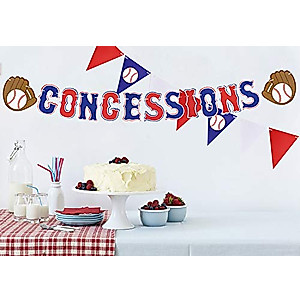 2PCS Baseball Party Concessions Paper Banner - Sports/Baseball Themed First Birthday Party Decorations Supplies Favors Wall Home Decor Photo Prop Paper Garland