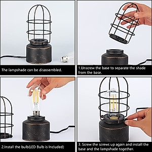 Haian Support 𝗦𝗺𝗮𝗹𝗹 𝗧𝗼𝘂𝗰𝗵 𝗧𝗮𝗯𝗹𝗲 𝗟𝗮𝗺𝗽 for Small Spaces - 3 Way Dimmable Industrial Bedside Lamp - Steampunk Antique Nightstand Desk for Bedroom, Living Room (Bulb Included)