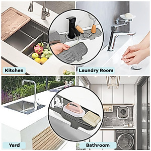 Daily Treasures 2-Pack Rotatable Silicone Faucet Splash Guard, 5° Large Slope Sink Splash Guard, (9.64"x3.9") Splash Guard for Sink Faucet Mat for Bashroom Kitchen Sink (Grew)