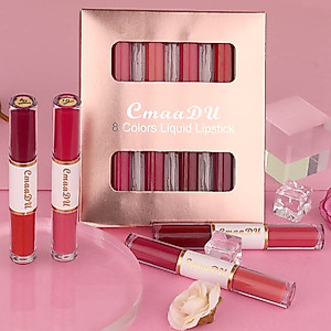 evpct 8 Colors Liquid Matte Lipstick Set Lip Stick Stain Packs Matte for Dark Skin Women,Dark Red Mat Matt Long Lasting Original 24 Hour Matte lipstick lapiz labiales mate 24 horas originales mate 01